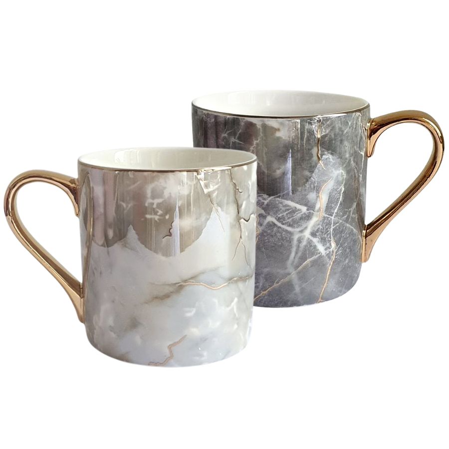 LUXURIOUS GREY MARBLE MUG WITH GOLD HANDLE