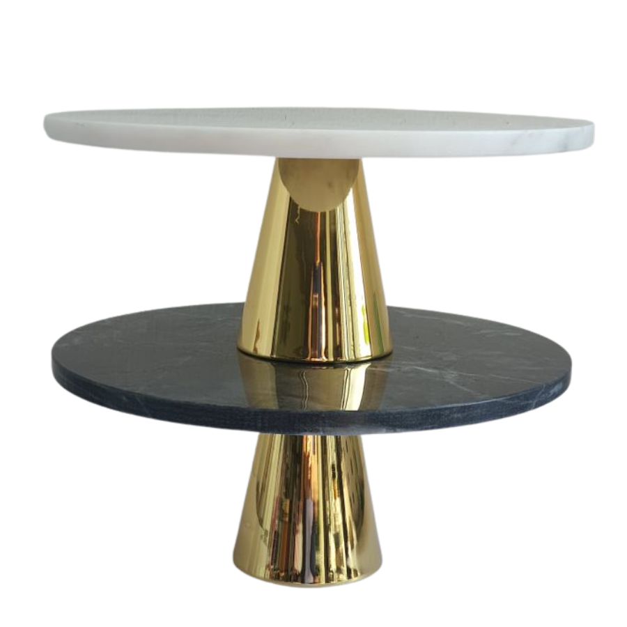 MARBLE CAKE STAND WITH GOLD PEDESTAL