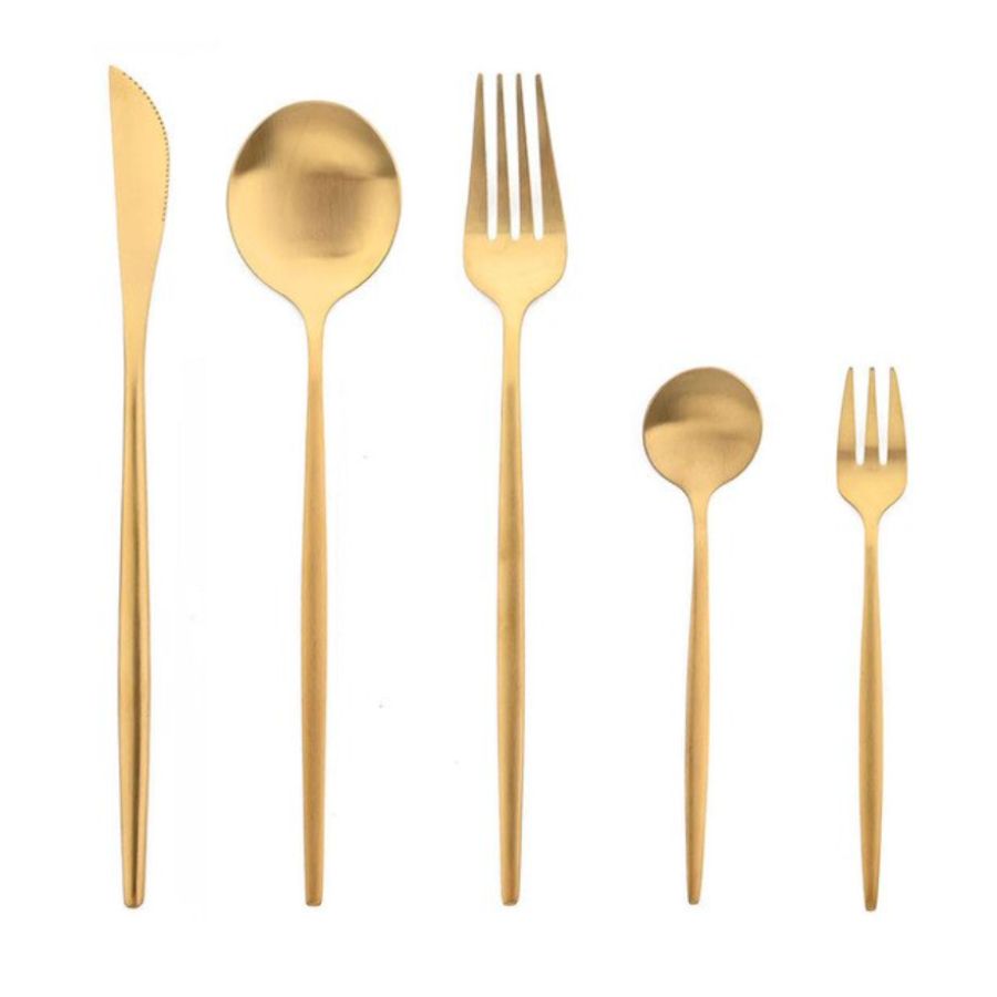 5 PIECE STAINLESS STEEL METALLIC GOLD CUTLERY SET