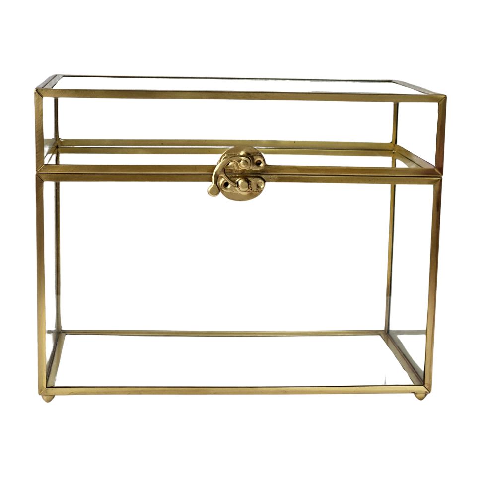 VINTAGE BRASS GOLD GLASS BOX WITH LID