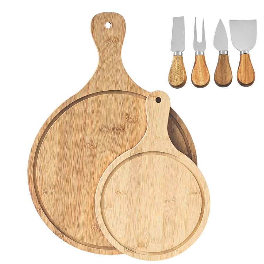 WOODEN ROUND BOARD WITH MINI KNIFE SET