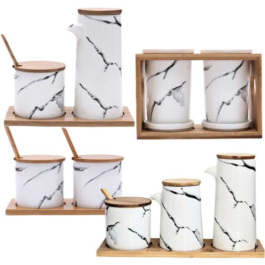 CERAMIC MARBLE CONDIMENTS SET