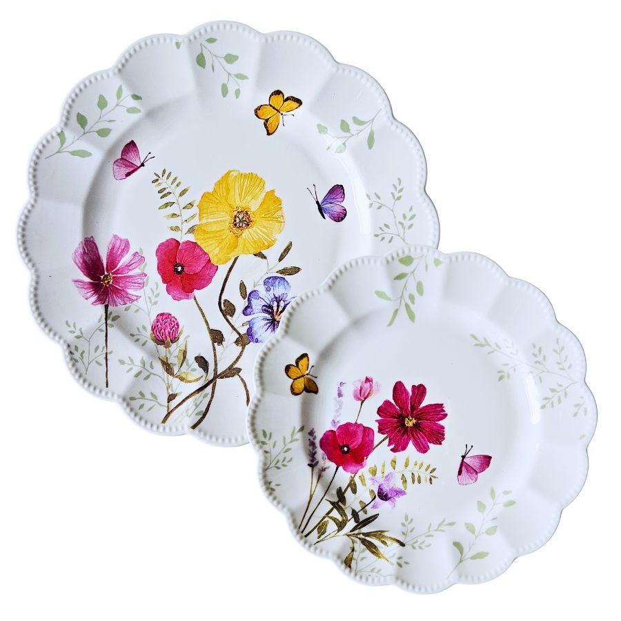 SPRING BLOSSOM BEADED FLORAL CERAMIC PLATE (SET)