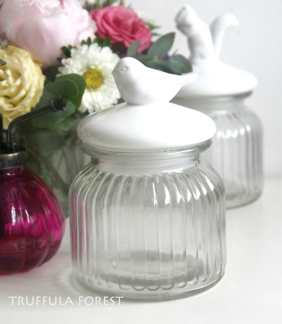 WOODLAND BIRD WHITE CERAMIC JARS