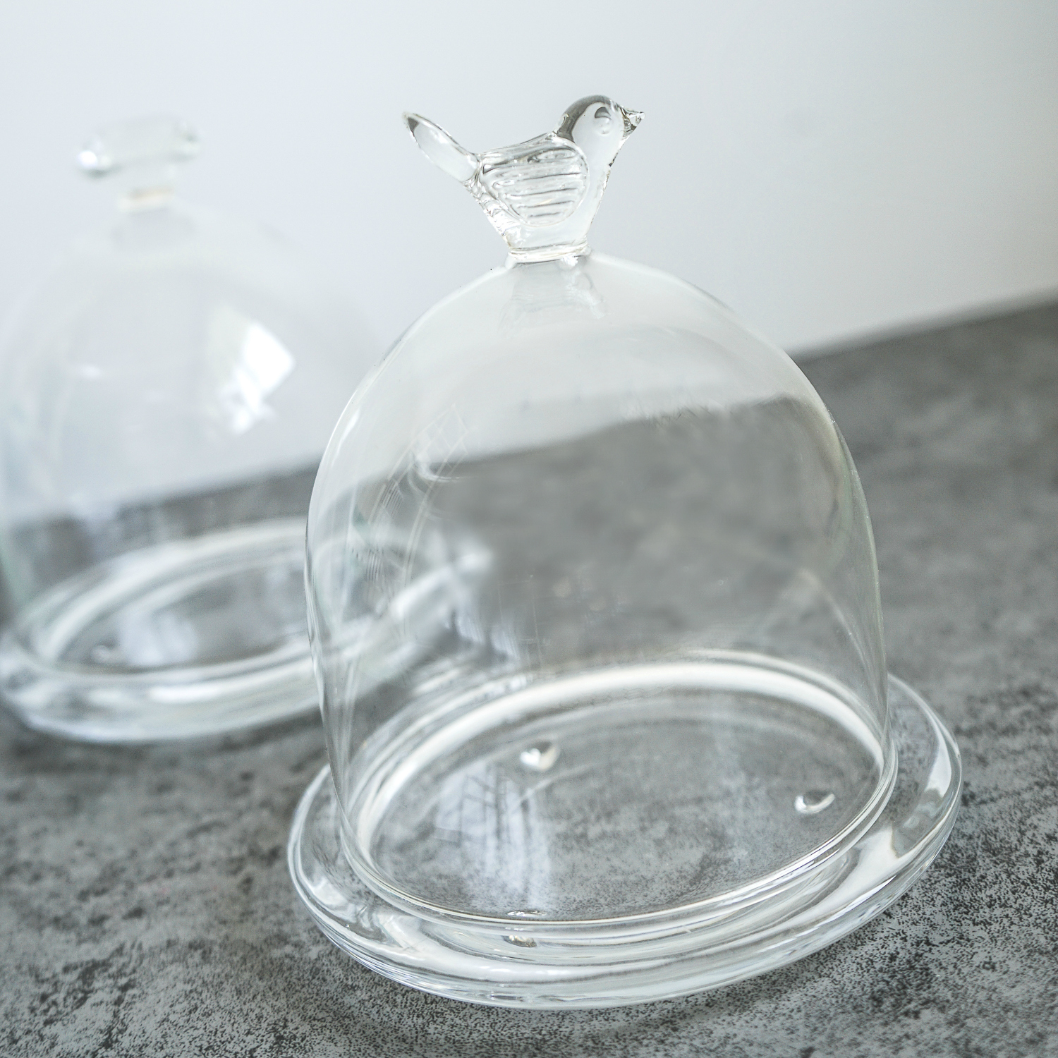 GLASS BIRD TOPPER DOME WITH BASE