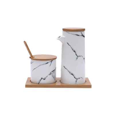 CERAMIC MARBLE CONDIMENTS DUO SET