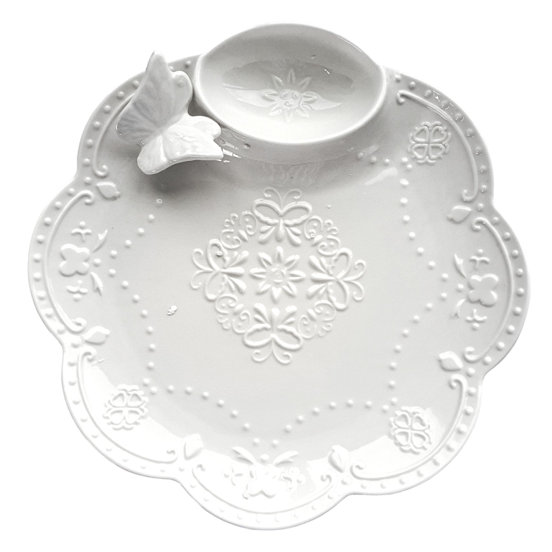 EMBOSSED WHITE ROUND PLATTER DIP