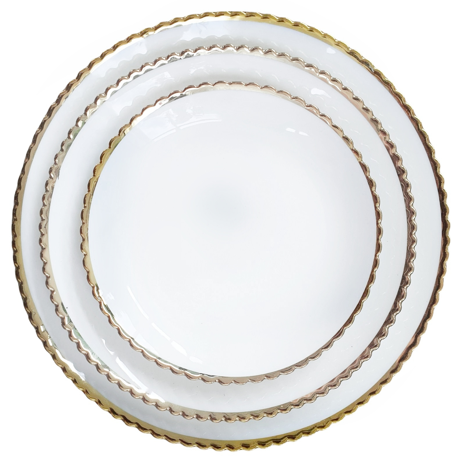 SET OF 3 GOLD RIM PLATES