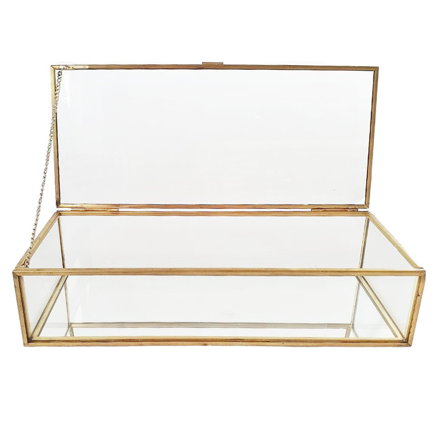 GLASS RECTANGULAR BRASS GOLD GLASS BOX