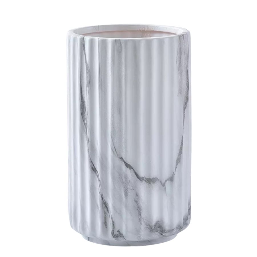 LIGHT GREY MARBLE FLUTED VASE - WIDE MOUTH