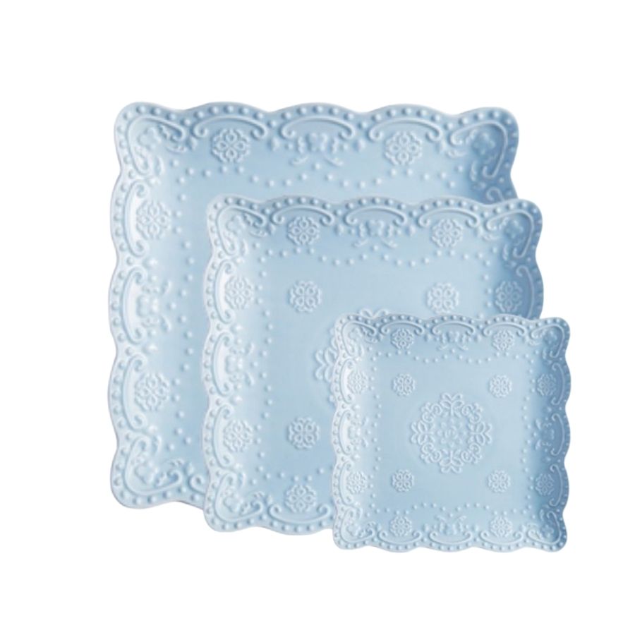 SET OF 3- EMBOSSED BLUE SQUARE PLATES