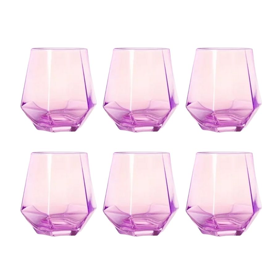 SET OF 6 PINK CLEAR GLASS