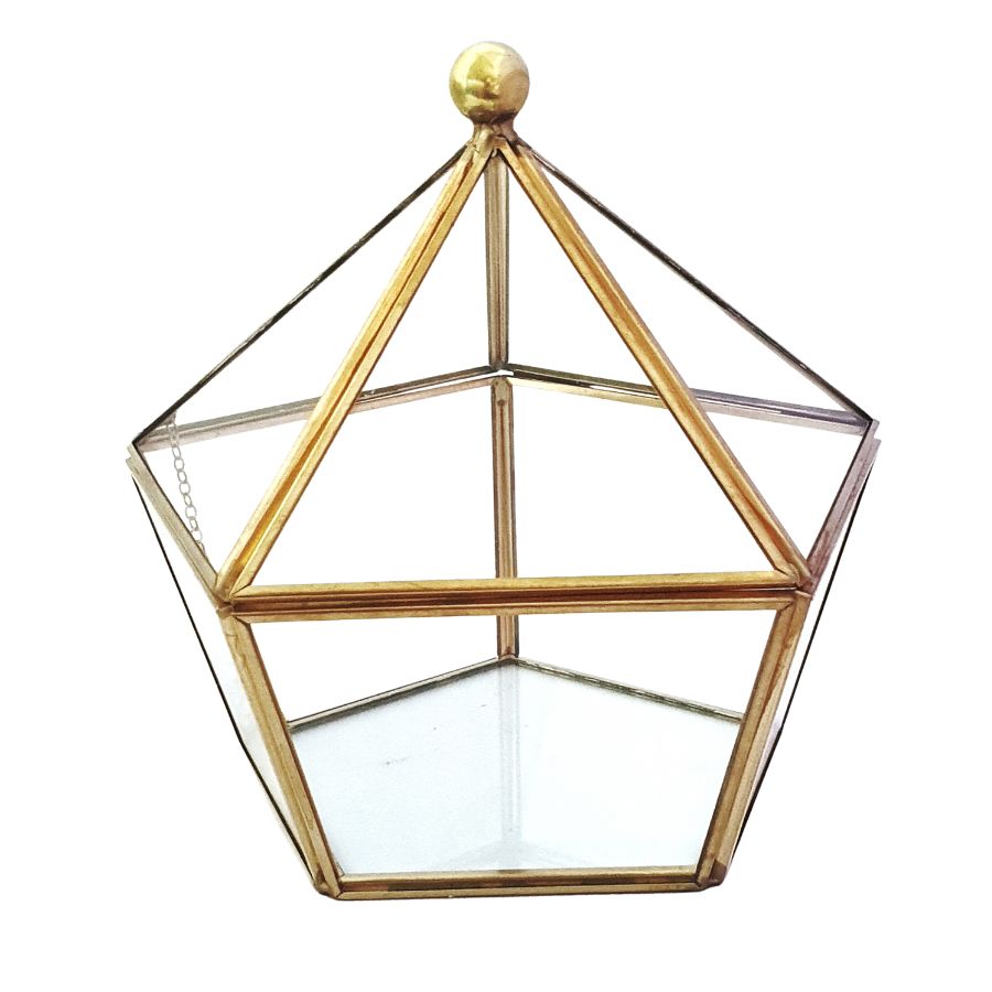 POLYGON BRASS TERRARIUM DISPLAY GLASS