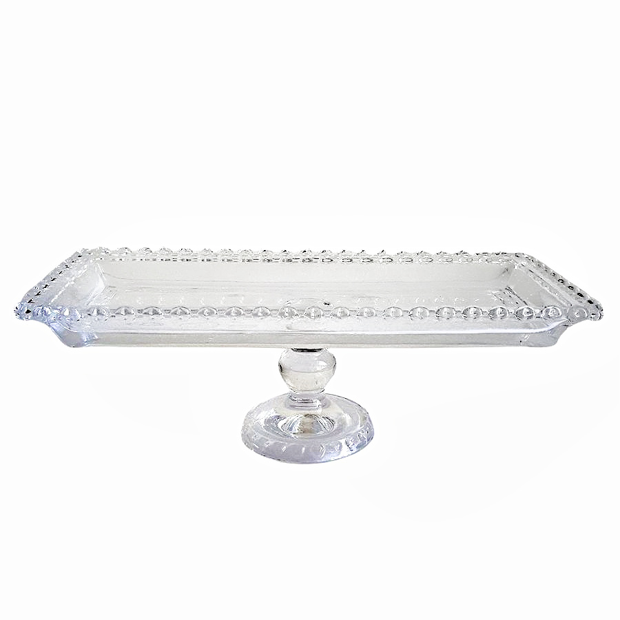 CLASSIC BEADED GLASS RECTANGULAR CAKE STAND PEDESTAL